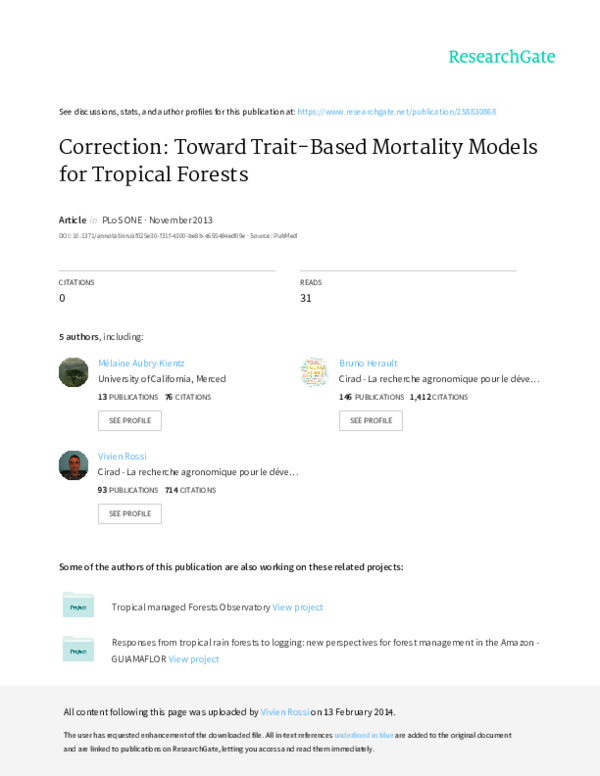 (PDF) Correction: Toward Trait-Based Mortality Models for Tropical Forests