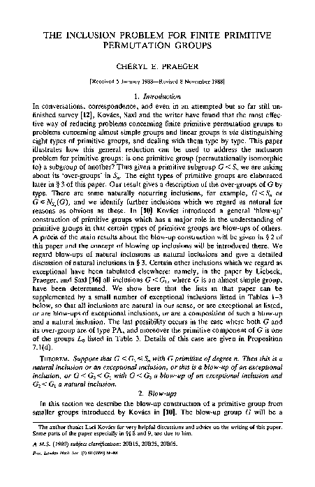 Pdf The Inclusion Problem For Finite Primitive Permutation Groups
