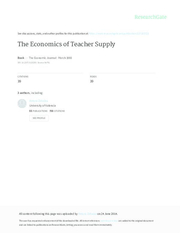 (PDF) The Economics of Teacher Supply