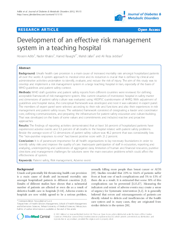 (PDF) Development of an effective risk management system in a teaching ...