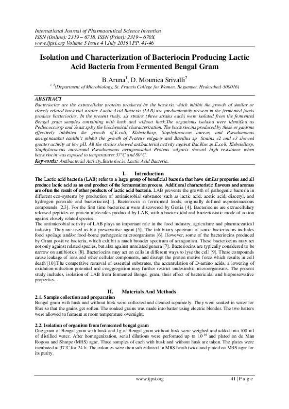 Pdf Isolation And Characterization Of Bacteriocin Producing Lactic Acid Bacteria From