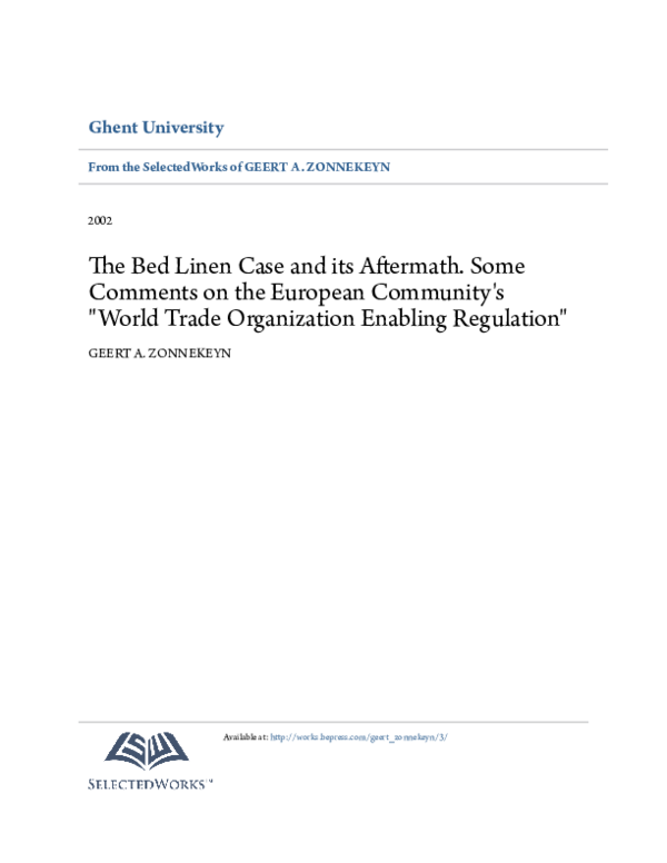 (PDF) The Bed Linen Case and its Aftermath. Some Comments on the ...