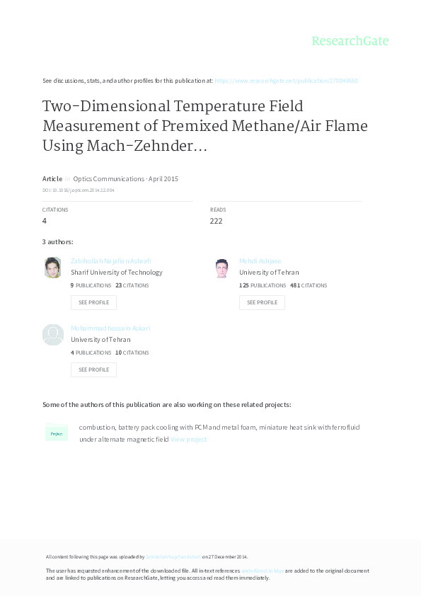(PDF) Two-dimensional temperature field measurement of a premixed ...