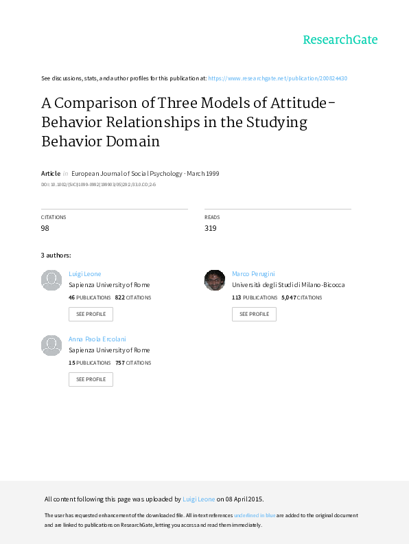 (PDF) A comparison of three models of attitude behavior relationships ...
