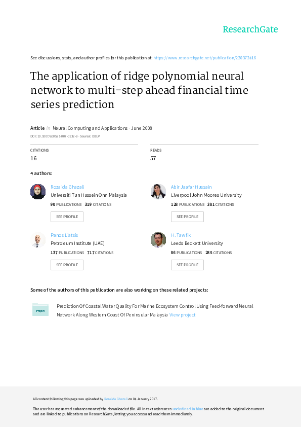 (PDF) The application of ridge polynomial neural network to multi-step ahead financial time ...