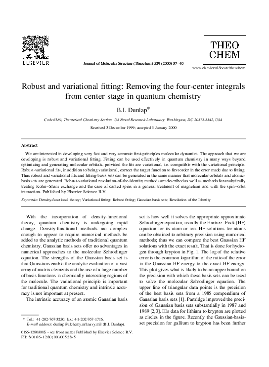 (PDF) Robust and variational fitting: Removing the four-center integrals from center stage in ...