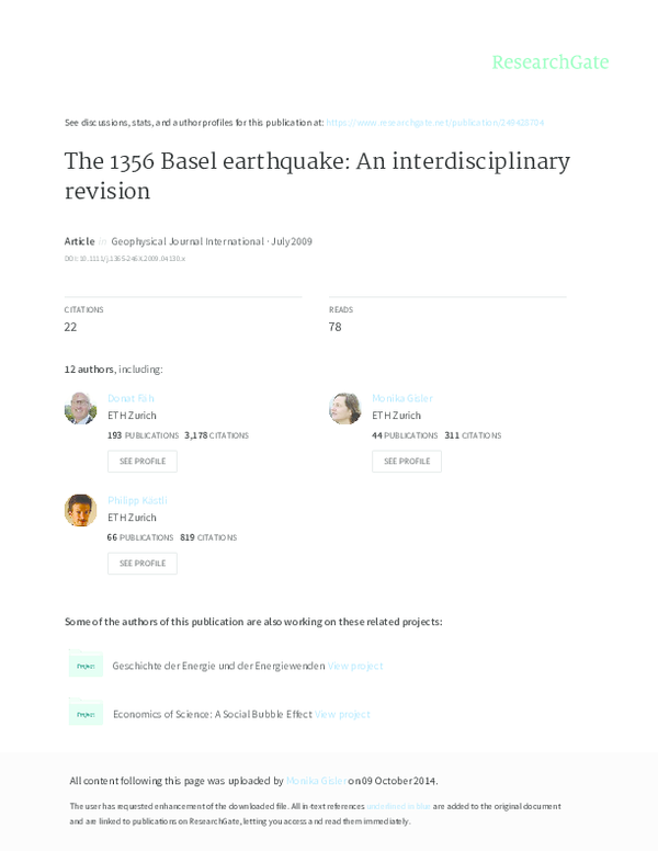 (PDF) The 1356 Basel earthquake: an interdisciplinary revision