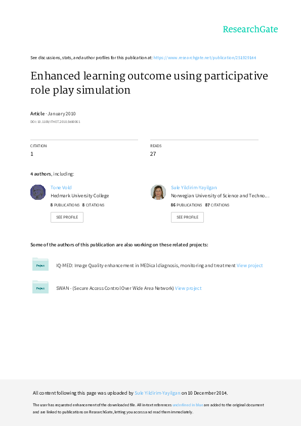 (PDF) Enhanced learning outcome using participative role play simulation