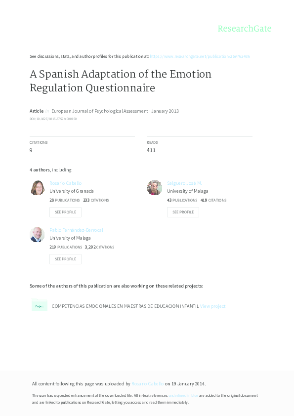 (PDF) A Spanish Adaptation of the Emotion Regulation Questionnaire