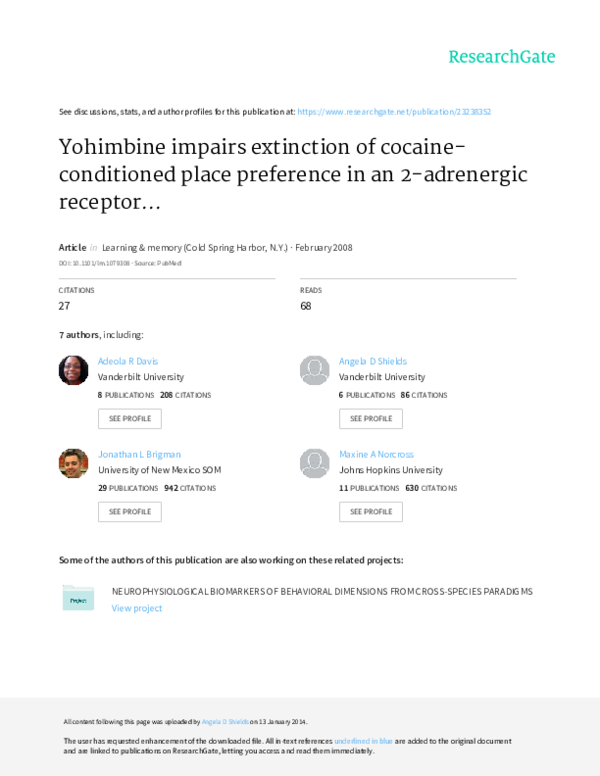 (PDF) Yohimbine impairs extinction of cocaine-conditioned place ...