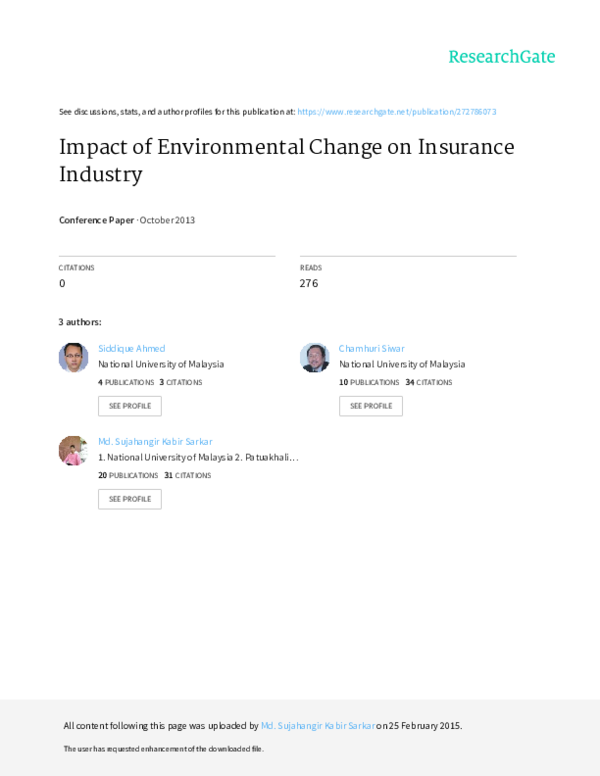 (PDF) Impact of Environmental Change on Insurance Industry