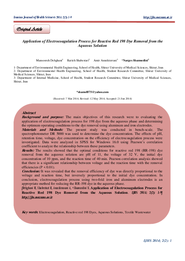 (PDF) Application of Electrocoagulation Process for Reactive Red 198 ...