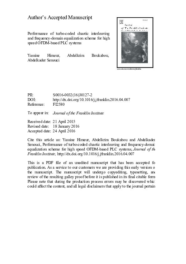 Pdf Performance Of Turbo Coded Chaotic Interleaving And Frequency Domain Equalization Scheme