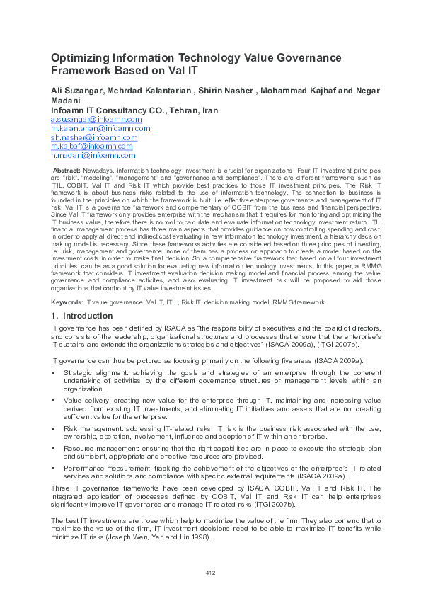 (PDF) Optimizing Information Technology Value Governance Framework ...