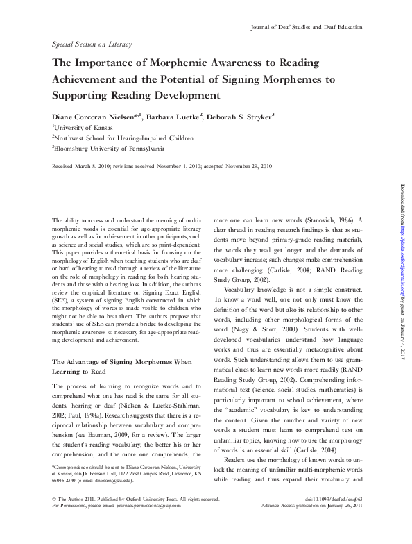 (PDF) The Importance of Morphemic Awareness to Reading Achievement and ...