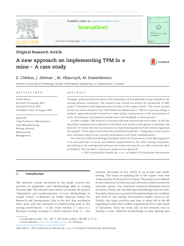 (PDF) A new approach on implementing TPM in a mine – A case study