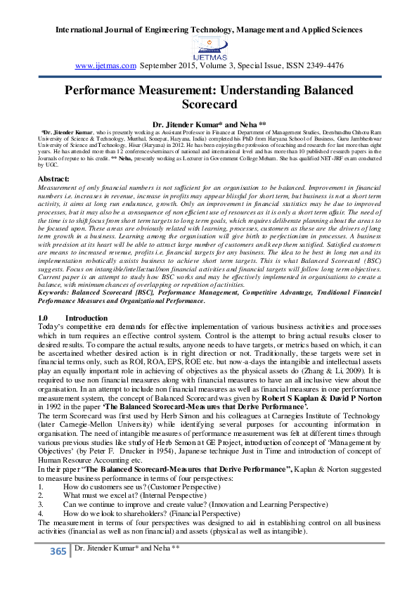 (PDF) Performance Measurement: Understanding Balanced Scorecard