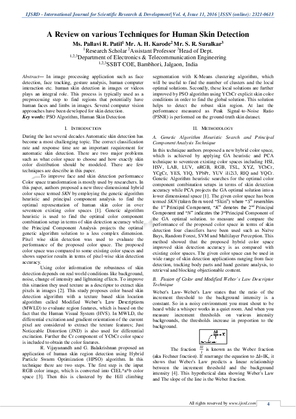 Pdf A Review On Various Techniques For Human Skin Detection