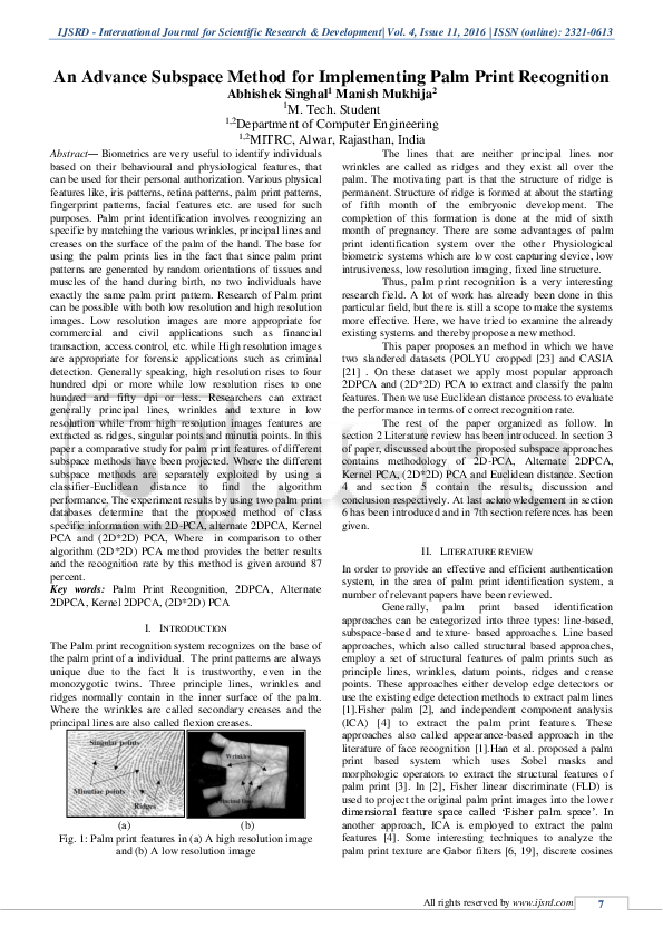 (PDF) An Advance Subspace Method for Implementing Palm Print Recognition