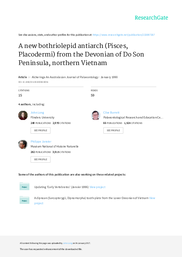 (PDF) A new bothriolepid antiarch (Pisces, Placodermi) from the ...