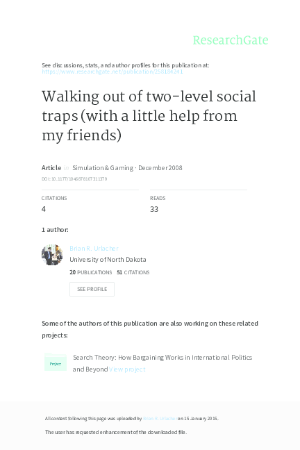(PDF) Walking out of two-level social traps (with a little help from my ...