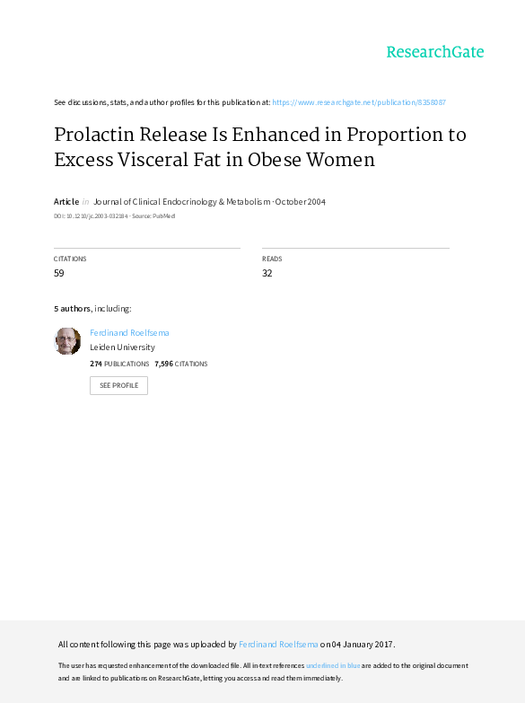 (PDF) Prolactin Release Is Enhanced in Proportion to Excess Visceral ...