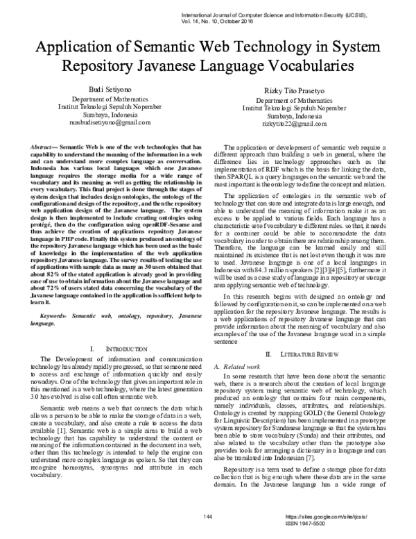 Pdf Application Of Semantic Web Technology In System Repository Javanese Language Vocabularies