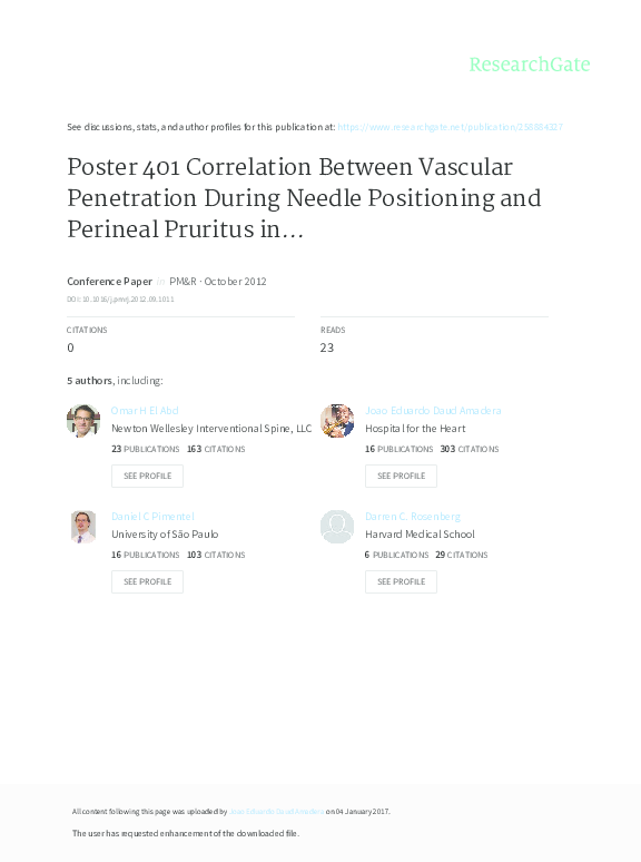 (PDF) Poster 401 Correlation Between Vascular Penetration During Needle ...