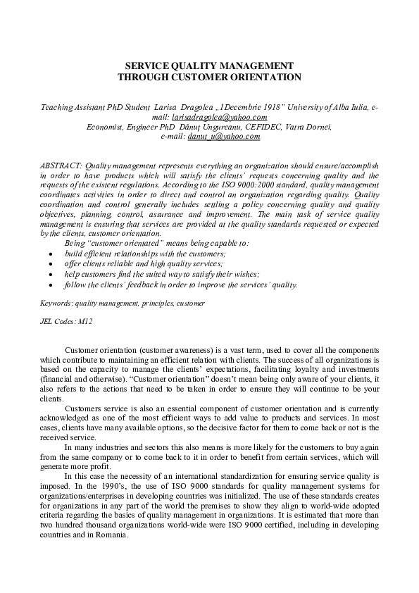 (PDF) Service Quality Management Through Customer Orientation