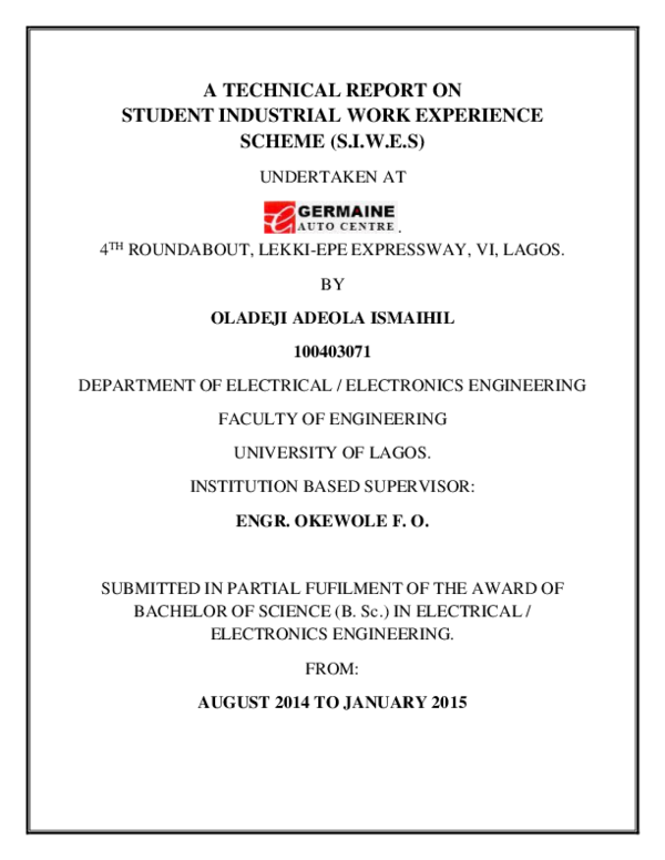 (PDF) A TECHNICAL REPORT ON SIWES