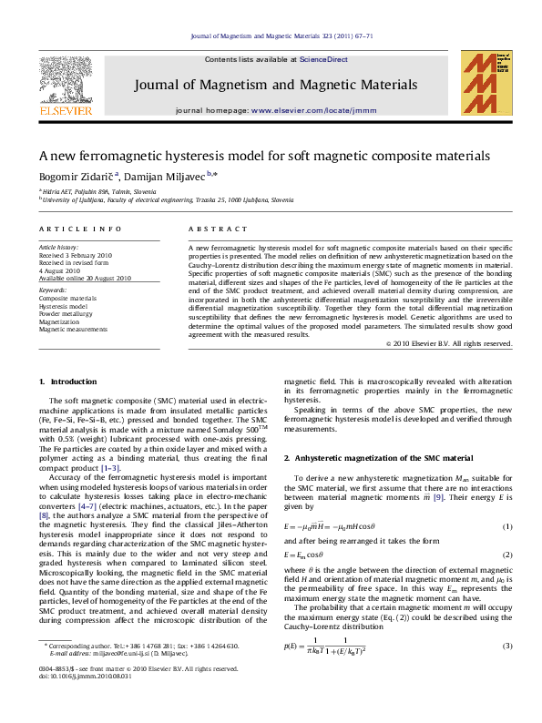 (PDF) A new ferromagnetic hysteresis model for soft magnetic composite materials