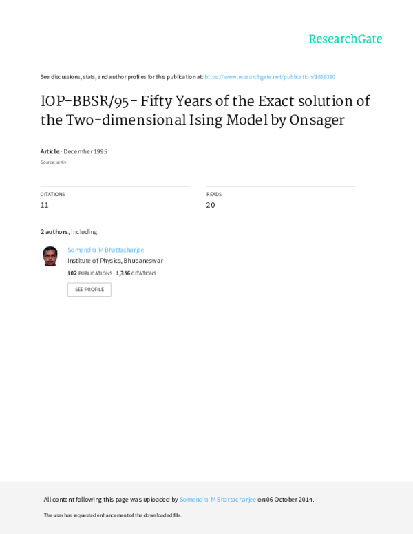 (PDF) IOP-BBSR/95- Fifty Years of the Exact solution of the Two ...
