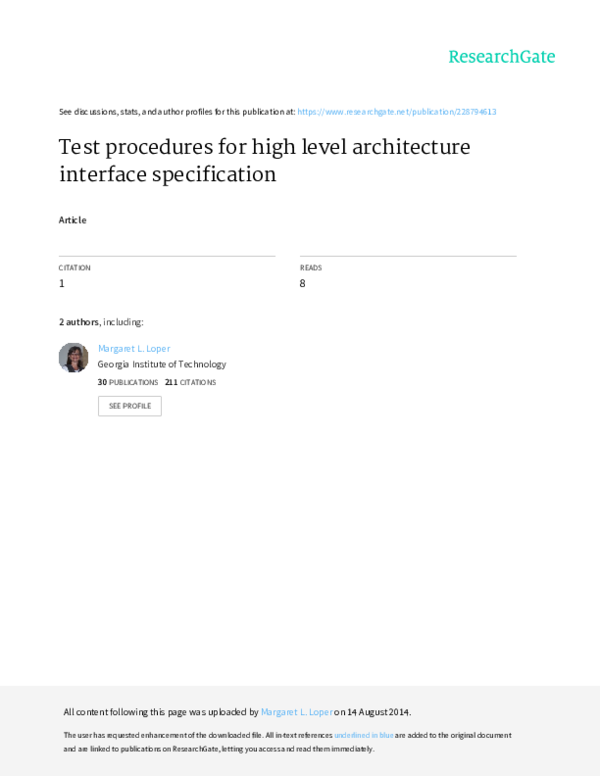 (PDF) Test Procedures for High Level Architecture Interface Specification