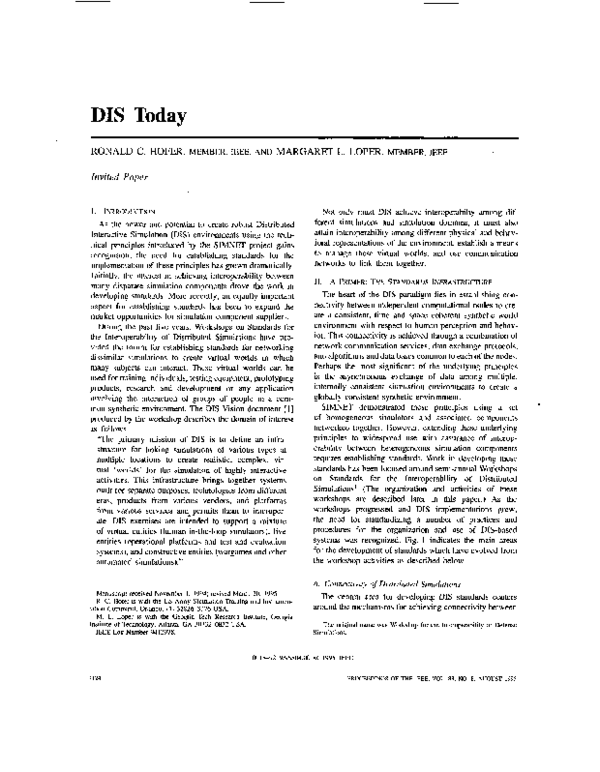 Pdf Dis Today Distributed Interactive Simulation 8391