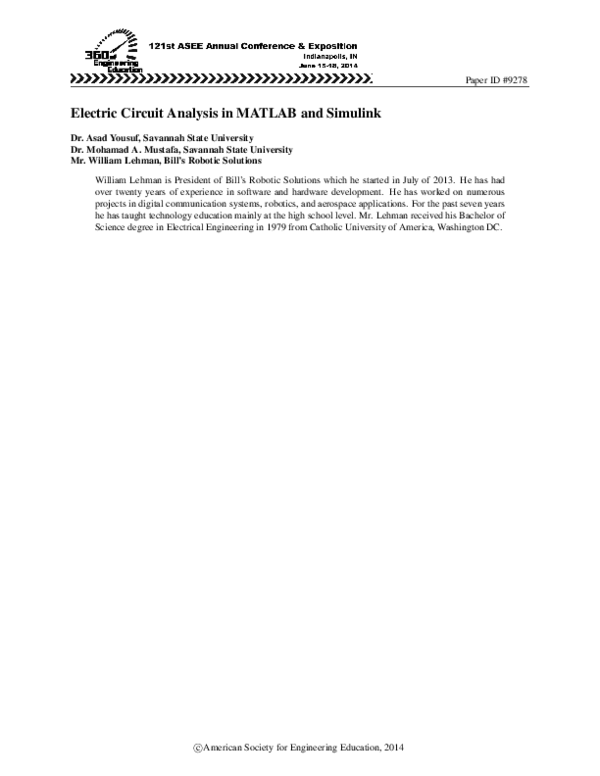 (PDF) Electric Circuit Analysis in MATLAB and Simulink