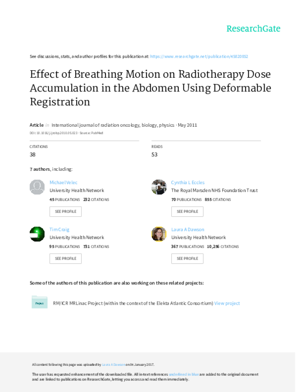 Pdf Effect Of Breathing Motion On Radiotherapy Dose Accumulation In The Abdomen Using