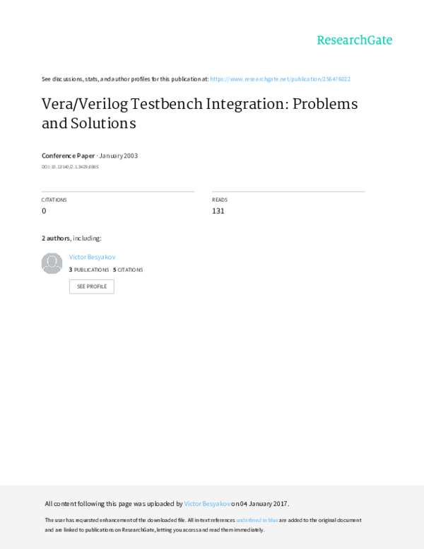 (PDF) Vera/Verilog Testbench Integration: Problems and Solutions