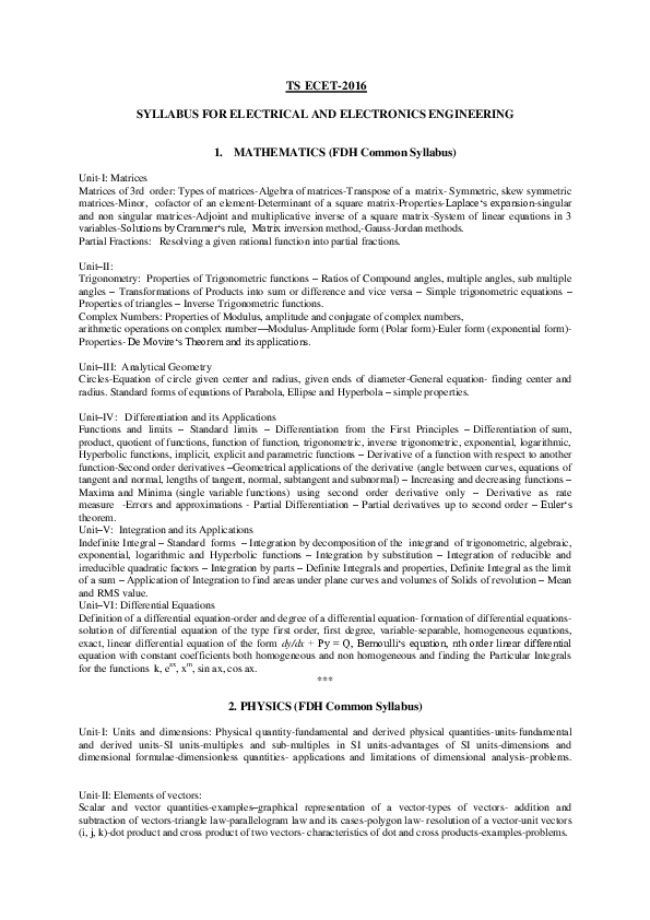 (PDF) TS ECET-2016 SYLLABUS FOR ELECTRICAL AND ELECTRONICS ENGINEERING