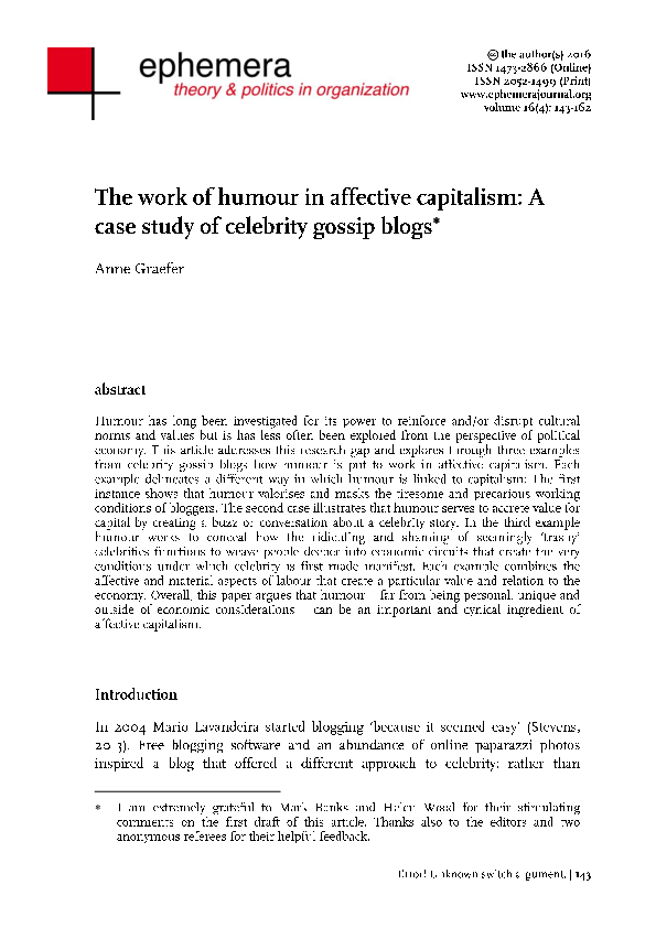 (PDF) The Work of Humour in Affective Capitalism: A case study of ...