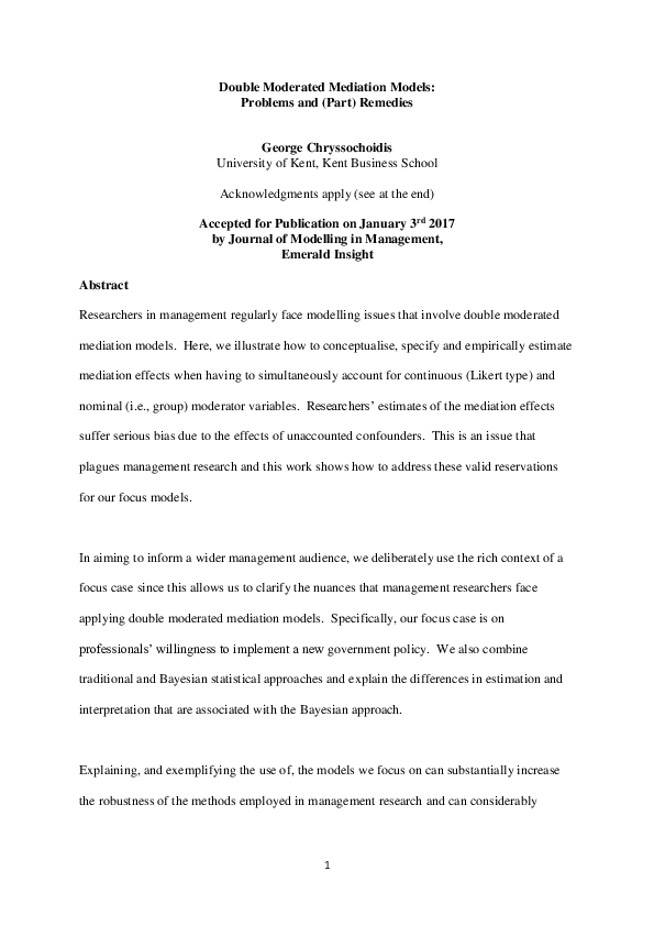 (PDF) Double Moderated Mediation Models: Problems and (Part) Remedies ...