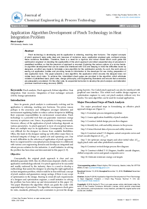 (PDF) Application Algorithm Development of Pinch Technology in Heat ...