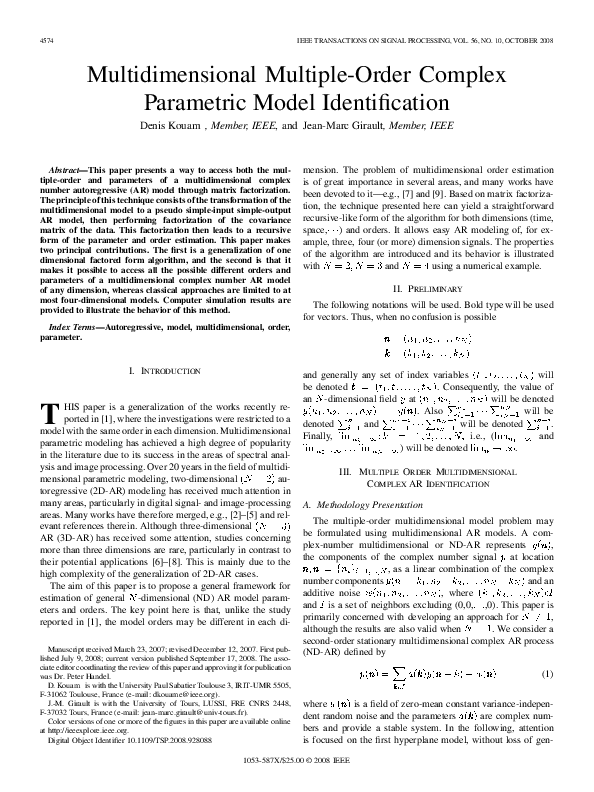 (PDF) Multidimensional Complex Number Parametric Model Order and Parameters Estimation