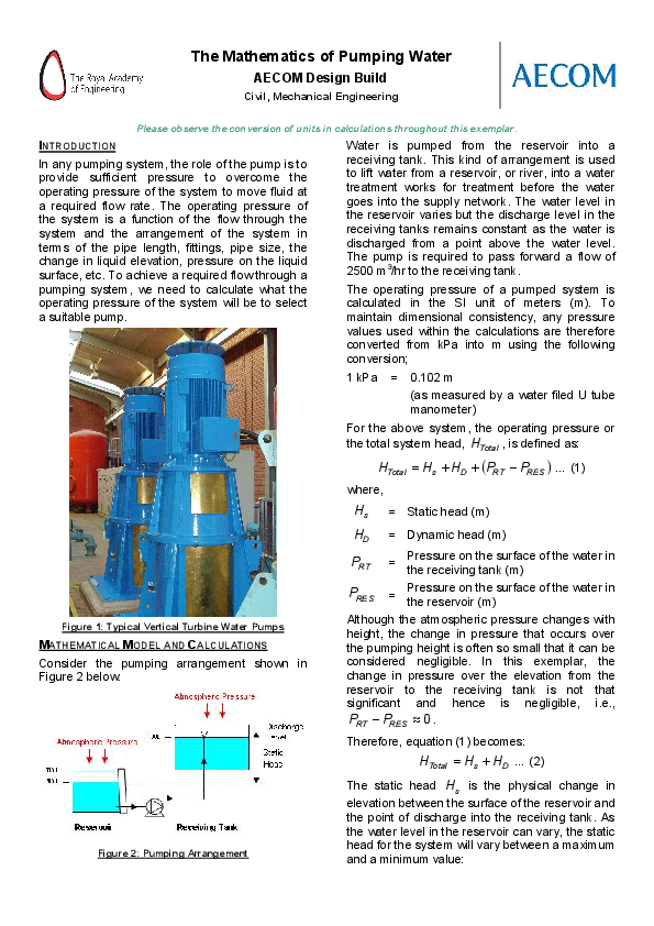 (PDF) The Mathematics of Pumping Water AECOM Design Build Civil ...