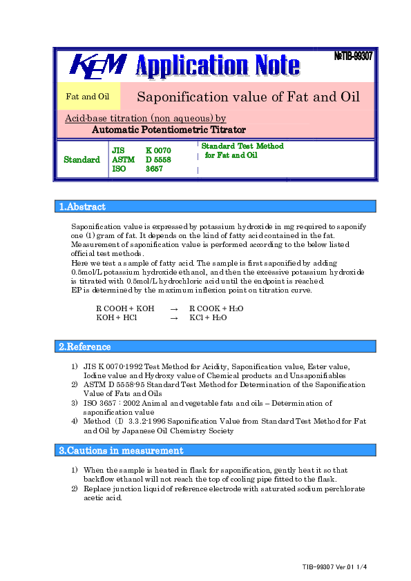(PDF) Saponification value of Fat and Oil Acid⋅base titration (non ...