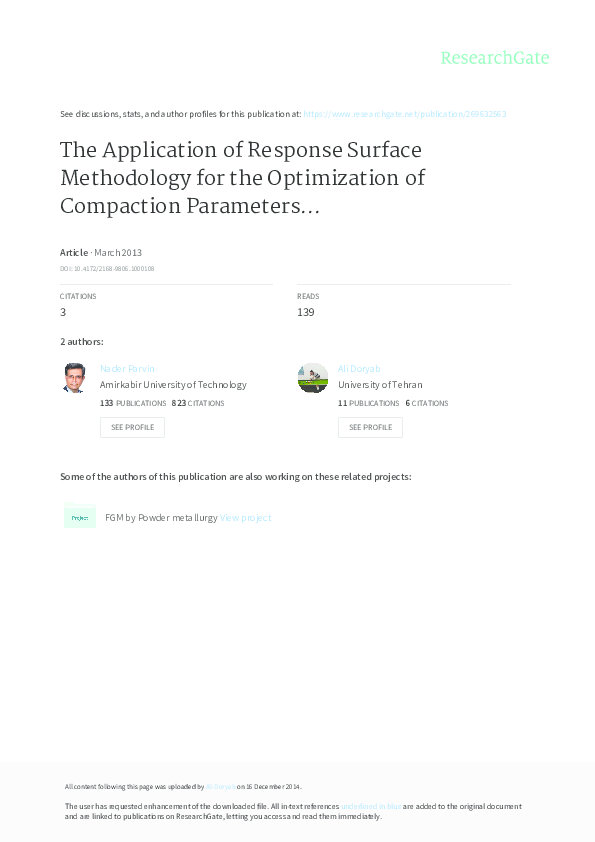 (PDF) Application of response surface methodology for optimization of biodiesel production by ...