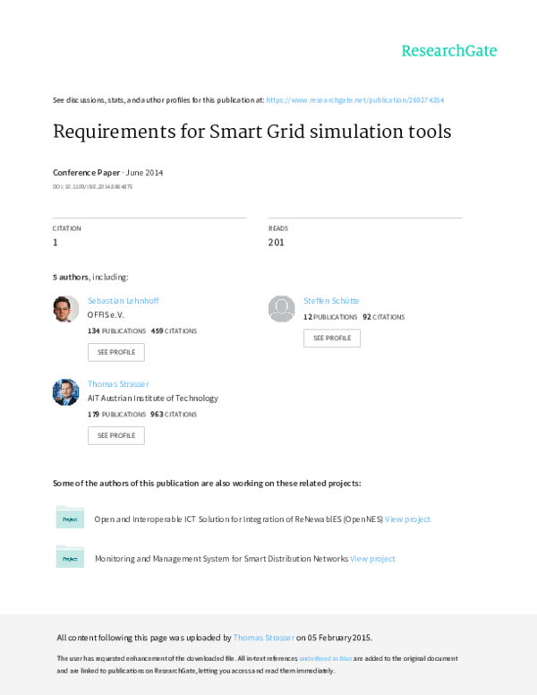 (PDF) Requirements for Smart Grid simulation tools