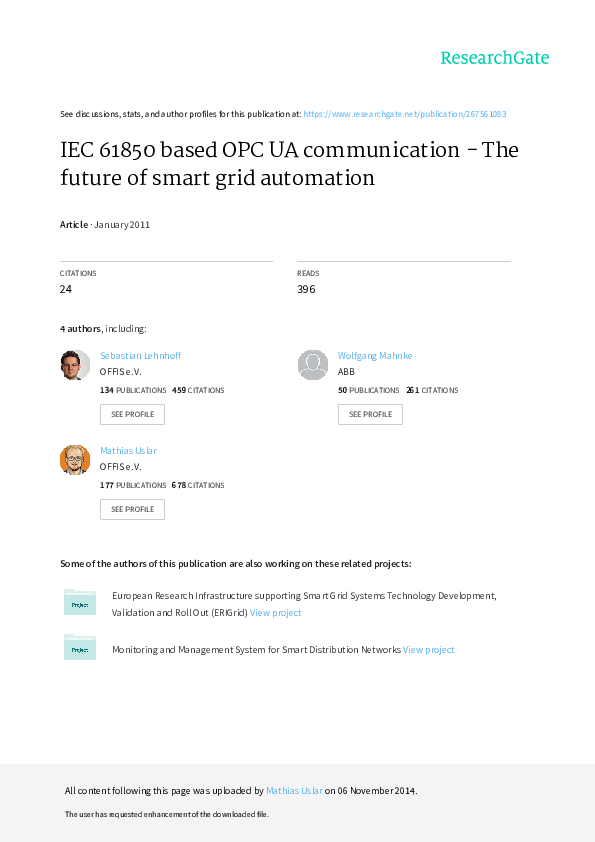 Pdf Iec 61850 Based Opc Ua Communication The Future Of Smart Grid Automation