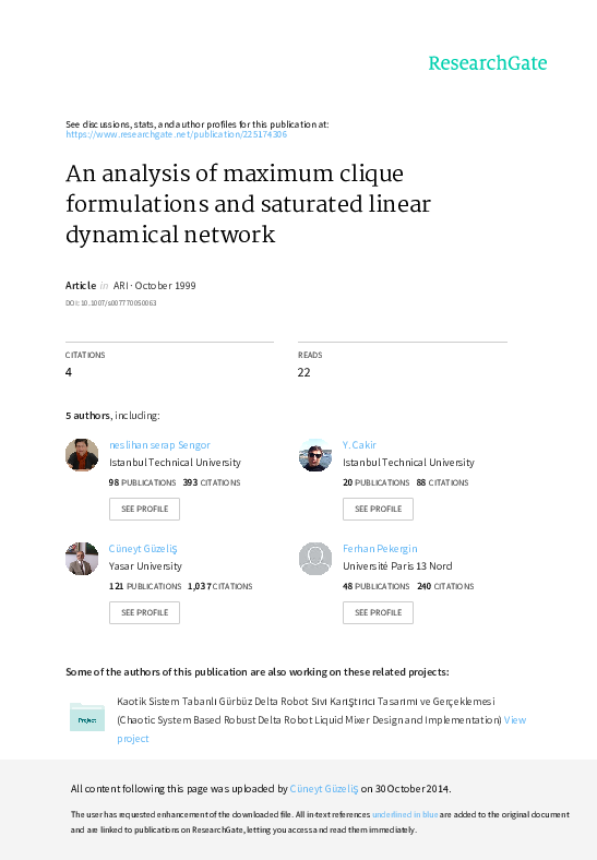 (PDF) An analysis of maximum clique formulations and saturated linear dynamical network