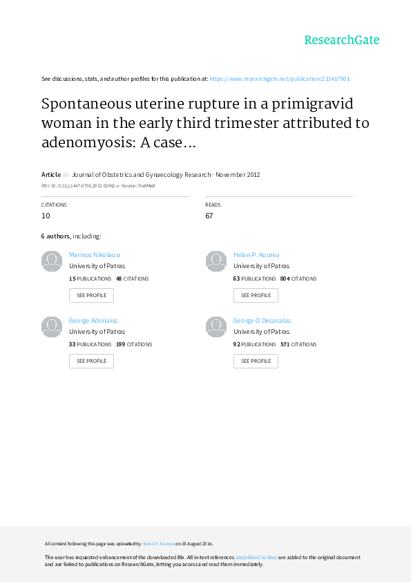 (PDF) Second trimester uterine rupture in a septated unscarred uterus ...