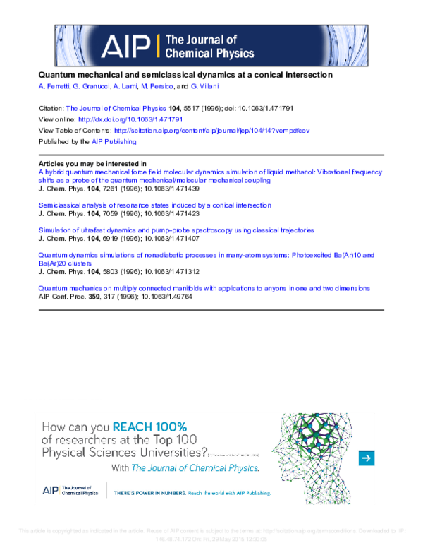 (PDF) Quantum mechanical and semiclassical dynamics at a conical intersection